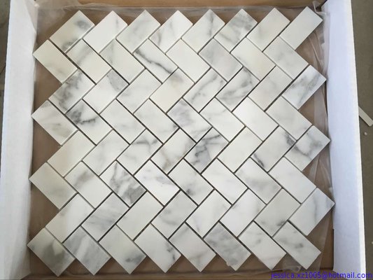 Calacatta Marble Mosaic,Natural Marble mosaic tiles Herribone marble mosaic desgin for wall