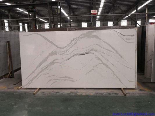 Wholesale Grey Veins White Calacata Quartz， white quartz slabs Stone for Kitchen Countertop