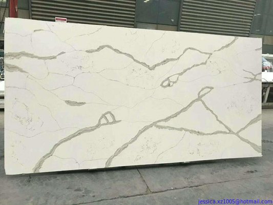 Wholesale Grey Veins White Calacata Quartz， white quartz slabs Stone for Kitchen Countertop