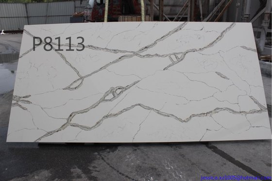 Wholesale Grey Veins White Calacata Quartz， white quartz slabs Stone for Kitchen Countertop