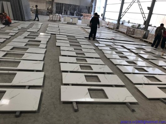 Wholesale Grey Veins White Calacata Quartz， white quartz slabs Stone for Kitchen Countertop