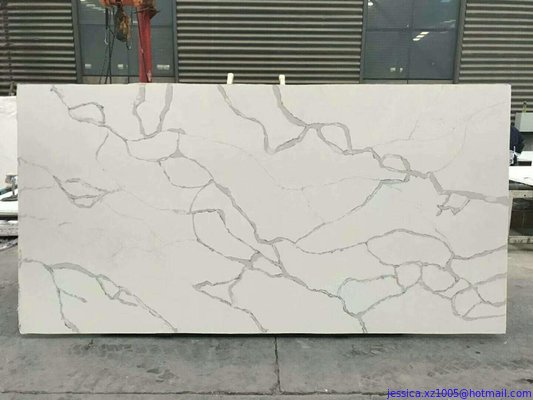 Wholesale Grey Veins White Calacata Quartz， white quartz slabs Stone for Kitchen Countertop