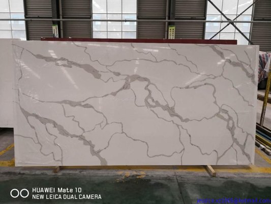 Wholesale Grey Veins White Calacata Quartz， white quartz slabs Stone for Kitchen Countertop