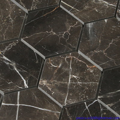 Hexagon shape chip 3x3 inch tile Dark emperador marble mosaic for wall flooring design