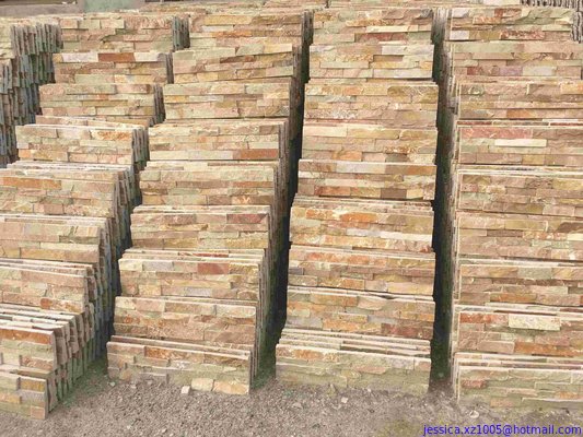 Stacked Panel,  Yellow Slate Wall quartzite (slate) Stacked stone,Ledgstone Tiles On Ptomotion