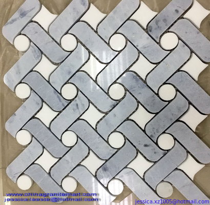Paper White mix Argentina Blue Water Jet White and Blue Marble Mosaic Tile for Wall
