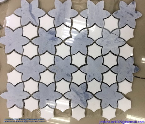Paper White mix Argentina Blue Water Jet White and Blue Marble Mosaic Tile for Wall