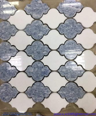 Paper White mix Argentina Blue Water Jet White and Blue Marble Mosaic Tile for Wall