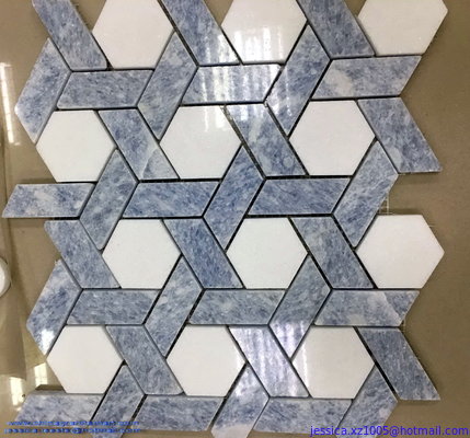 Paper White mix Argentina Blue Water Jet White and Blue Marble Mosaic Tile for Wall