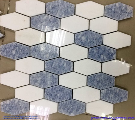 Paper White mix Argentina Blue Water Jet White and Blue Marble Mosaic Tile for Wall