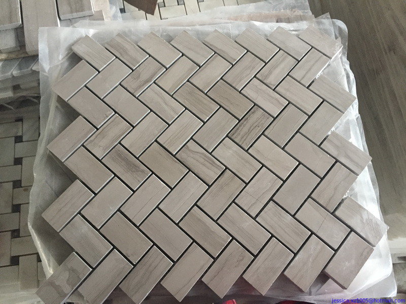 Chinese Wood Light Grain And Athens Gray Marble Grey Floor Mosaic Tile Athens grey marble mosaic tiles for wall