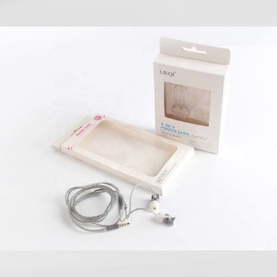 custom two pieces rigid headphone box  Luxury earphone lid and base box with handle and hanger
