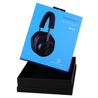 custom two pieces rigid headphone box  Luxury earphone lid and base box with handle and hanger