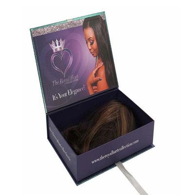 custom hair extensions gift box  luxury rigid wig packaging paper box hinged book shape wig box