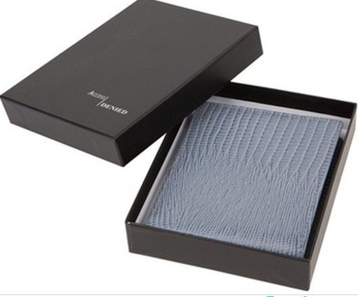 luxury black two pieces wallet packaging box Custom lid and base rigid wallet gift box