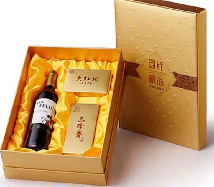 luxurious lid and base tea and wine packaging box with shoulder  high end velvet tray tea box