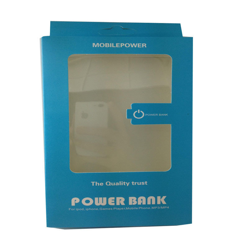 custom mobile power flat color paper box  luxury power bank box with PVC transparent window