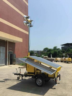 Solar light tower solar trailer optional backup diesel generator manual winch hydraulic or pneumatic mast pole 7m~12m DC