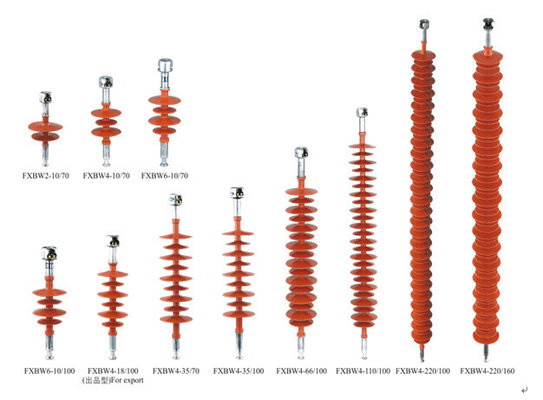 Red 10KV~110KV Polymer Composite Long Rod Insulators With Metallic End Fittting