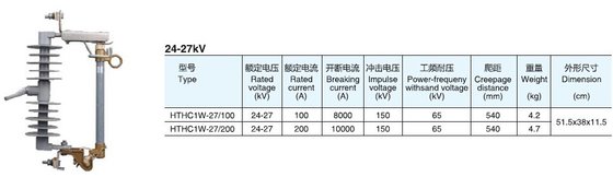 Outdoor Polymer Dropout Fuse Cutout 24 - 27KV 100A , High Voltage Fuses Types