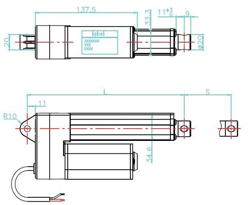 200mm stroke micro linear actuator with 1500N load 24v, waterproof mini electric linear actuator