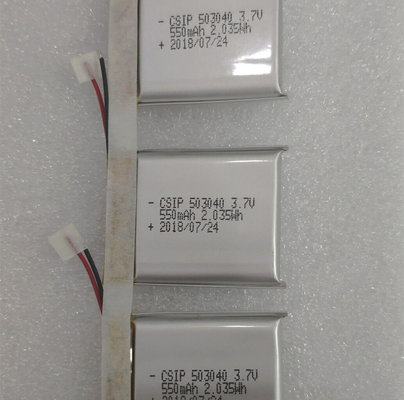 CB, IEC62133, UL,KC Certified Lithium Polymer Battery 3.7V 503040 550mah rechargeable