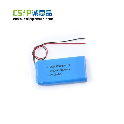 3400mah Rechargeable Lithium Polymer Battery , 255088 3S 11.1V Lifepo4 Battery Pack