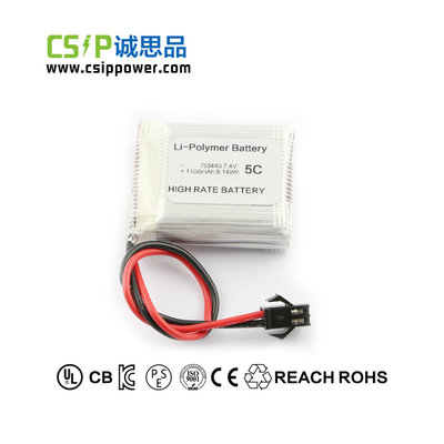 5C Rate High Discharge Lithium Polymer Battery 753445 Size Stable Discharge Voltage