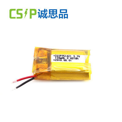 Yellow Rechargeable Li - Polymer Lithium Ion Battery 130mAh 3.7V 751421