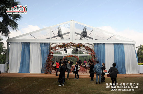 300 People transparent Special Event Tent With Blue Curtain Decoration For Wedding Party