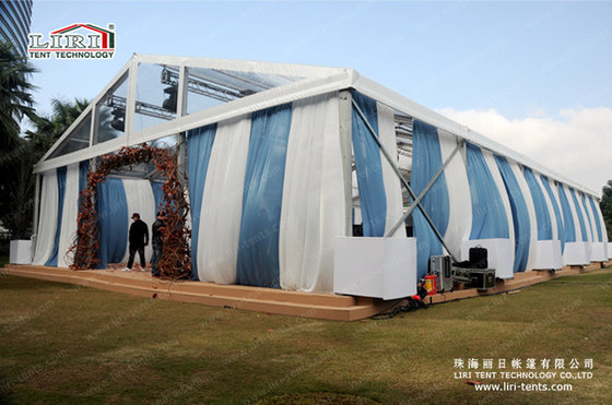 300 People transparent Special Event Tent With Blue Curtain Decoration For Wedding Party