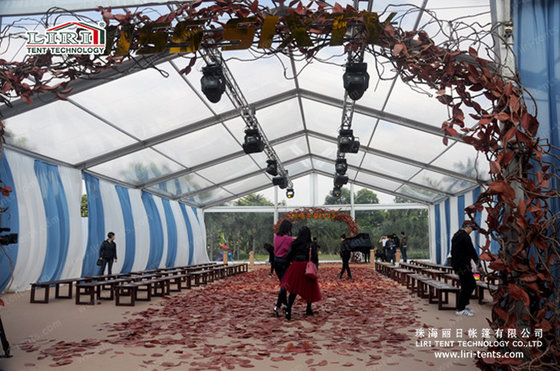 300 People transparent Special Event Tent With Blue Curtain Decoration For Wedding Party