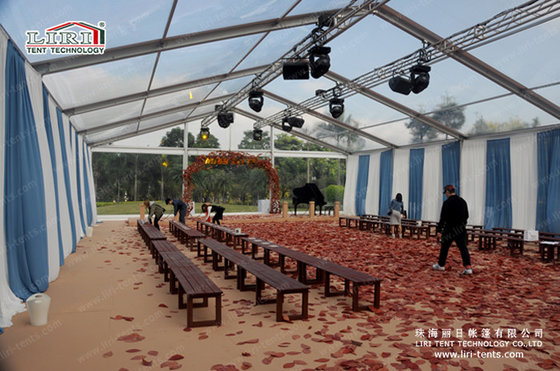300 People transparent Special Event Tent With Blue Curtain Decoration For Wedding Party