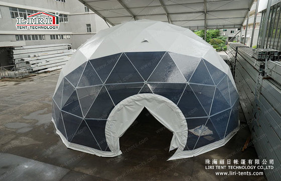 White Roof Cover With Transparent Entrance For  Steel Geodesic Dome Tent For Event