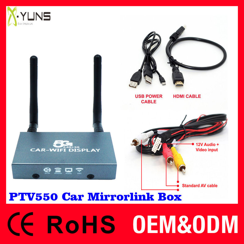 2.4G & 5G Car mirror link black box for CVBS(AV in) RCA/RGB/YPbPr Huawei OPPO ZTE project