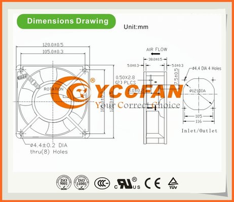 120x120x38 120mm 12038 ac brushless 7 blades axial fan
