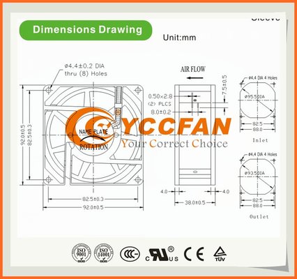92x92x38mm 9238 ac brushless axial fan