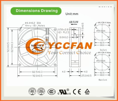 90mm 92x92x25 9225 ac brushless axial cooling fan