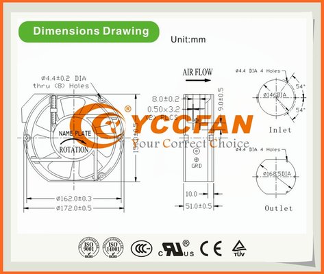 172x150x51 7inch 170mm 1751 ac brushless 110v 115v 120v 220v 240v axial cooling fan for greenhouse