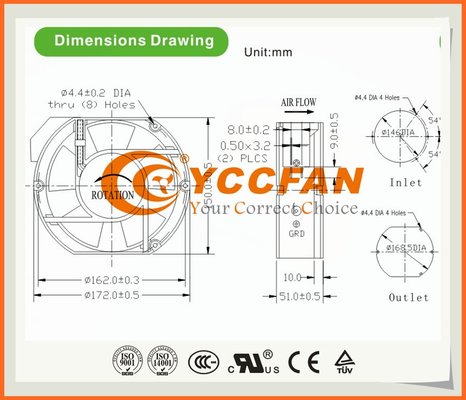 UL CUL CCC CE approved 172x150x51mm 1751 5 impeller ac axial 240v cooling fan factory