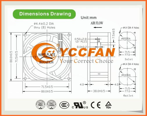 Manufacturer supply size 8038 fan 110v fan motor UL Certification approved axial fan