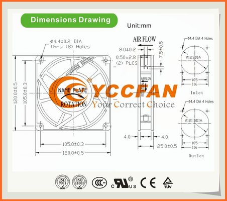 large air flow Maxair 12025 240V AC 4 Inch Brushless Cooling Fan 120mm cooling fan