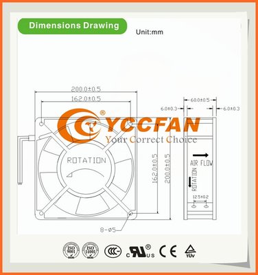 YCCFAN 2060 200mm 20x60 Ventilation Laptop Exhaust IP68 Dustproof & Waterproof Fan 48V DC Axial