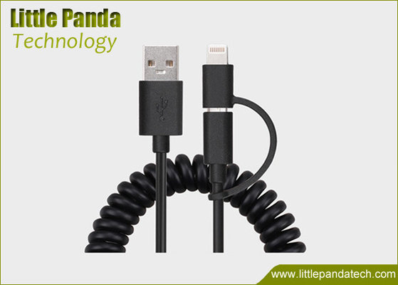 Factory Price USB Data Cable 2in1 USB Male to Micro USB Spiral Cable for iPhone and Andriod