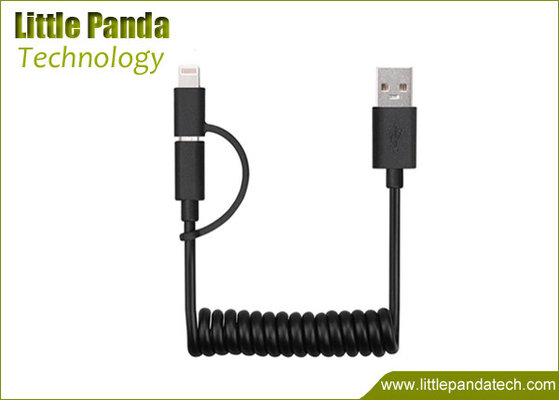 Factory Price USB Data Cable 2in1 USB Male to Micro USB Spiral Cable for iPhone and Andriod