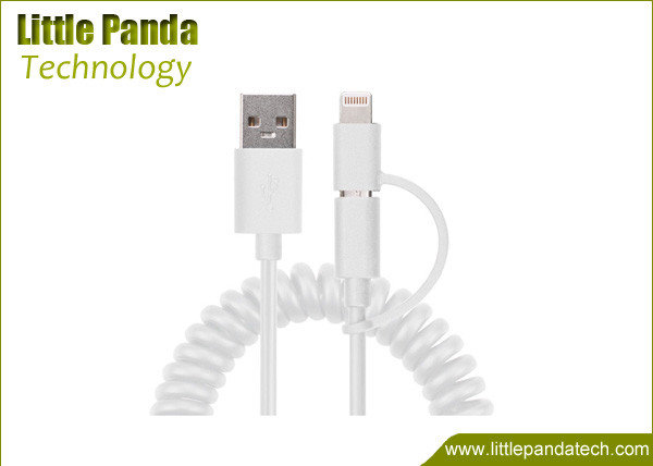 Factory Price USB Data Cable 2in1 USB Male to Micro USB Spiral Cable for iPhone and Andriod