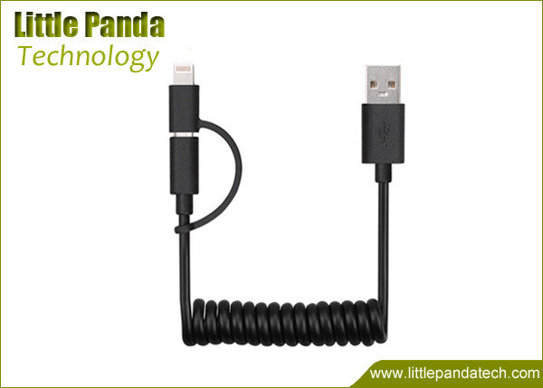 Promotional Retractable 2in1 USB Cable 2in1 Coiled USB Data Cable Spiral Coiled USB Cable