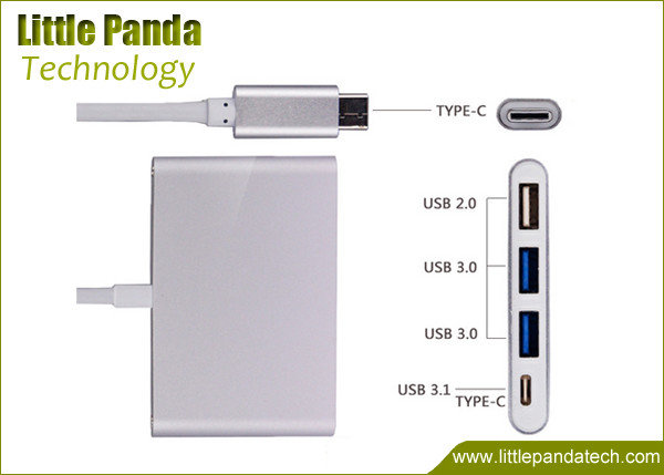 Aluminum Super Speed Charging Station USB Hub 4 Ports USB 3.0 Hub Type C USB 3.1 Hub