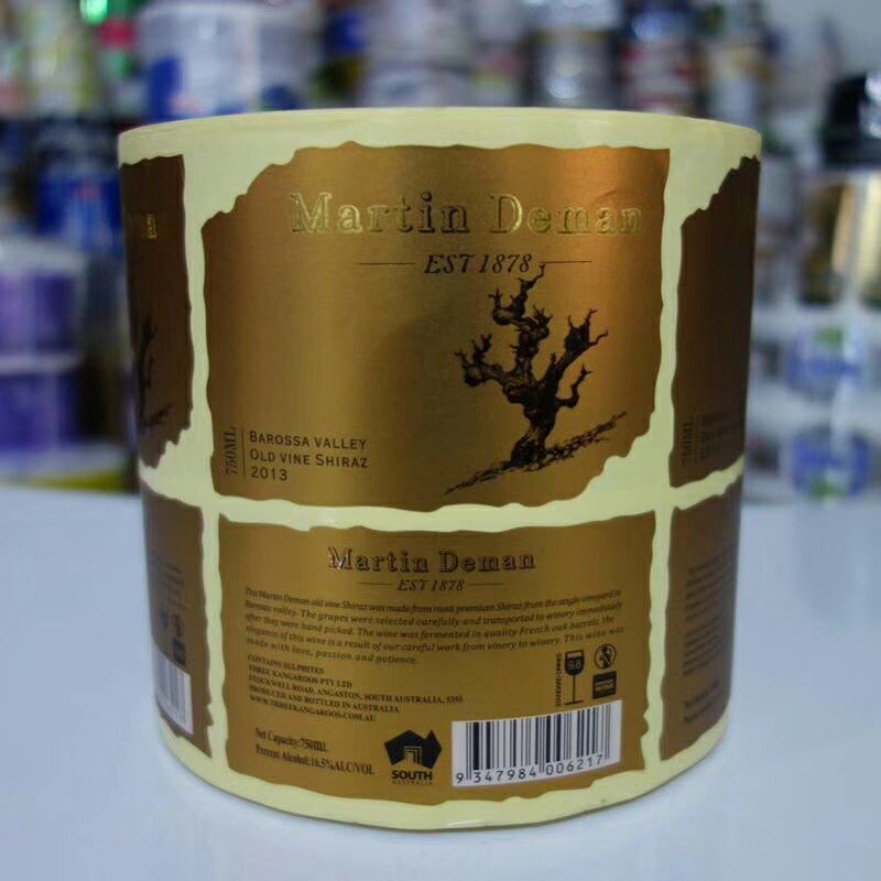custom waterproof gold hot stamping wine sticker cheap gold hot stamping wine sticker