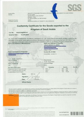 Provide SGS pre-shipment inspection,Saudi Arabic SASO,Kuwait TER/TIR,Iraq VoC